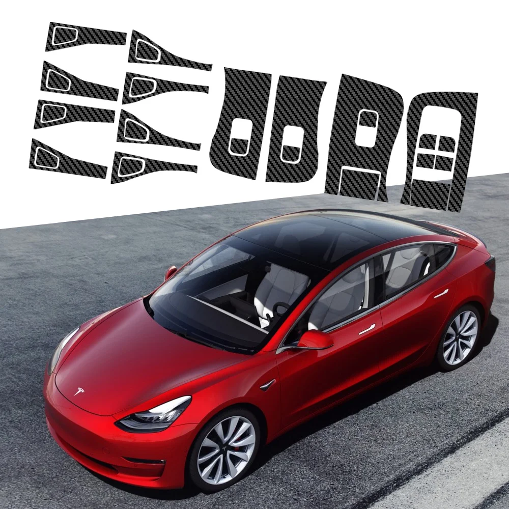 Carbon-Fiber-Window-Lifting-Button-Sticker-For-Tesla-Model-Y-2020-Model ...