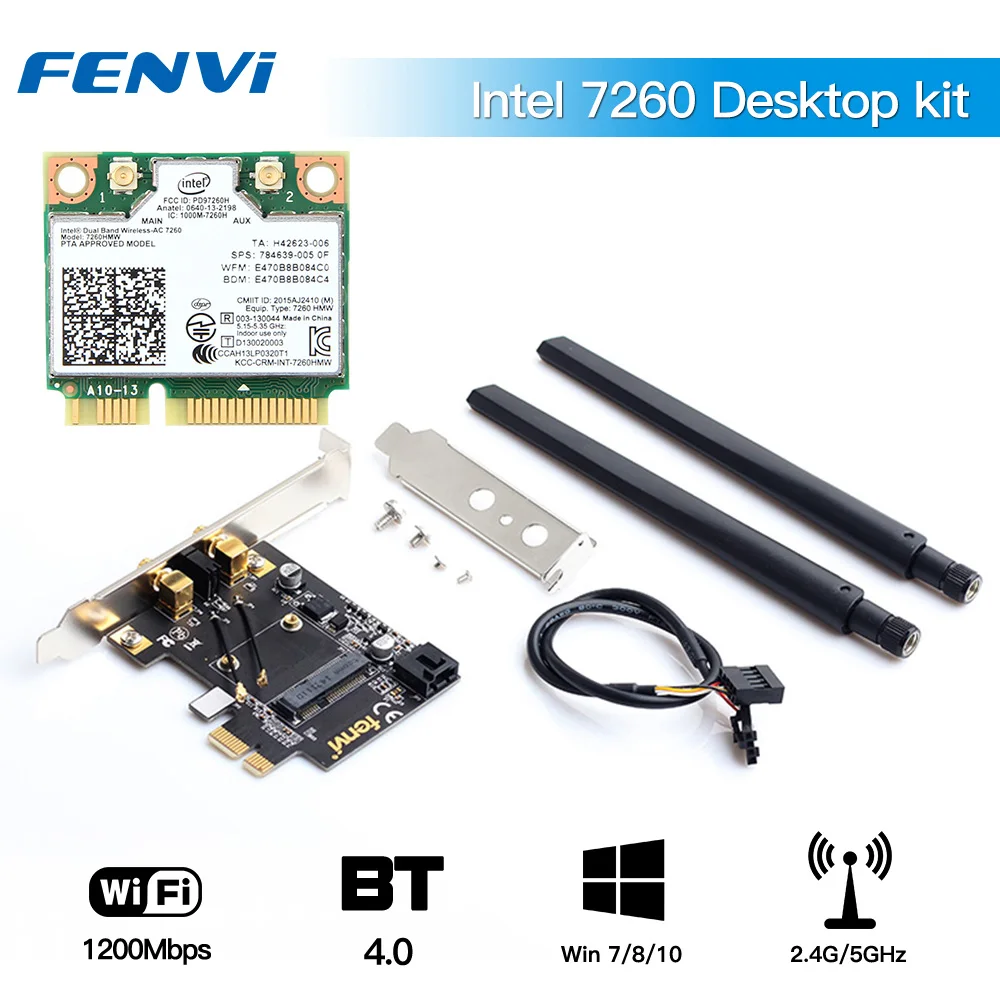 Wireless Mini Pci-e Network Card Intel 7260 Bluetooth4.0 To Desktop ...