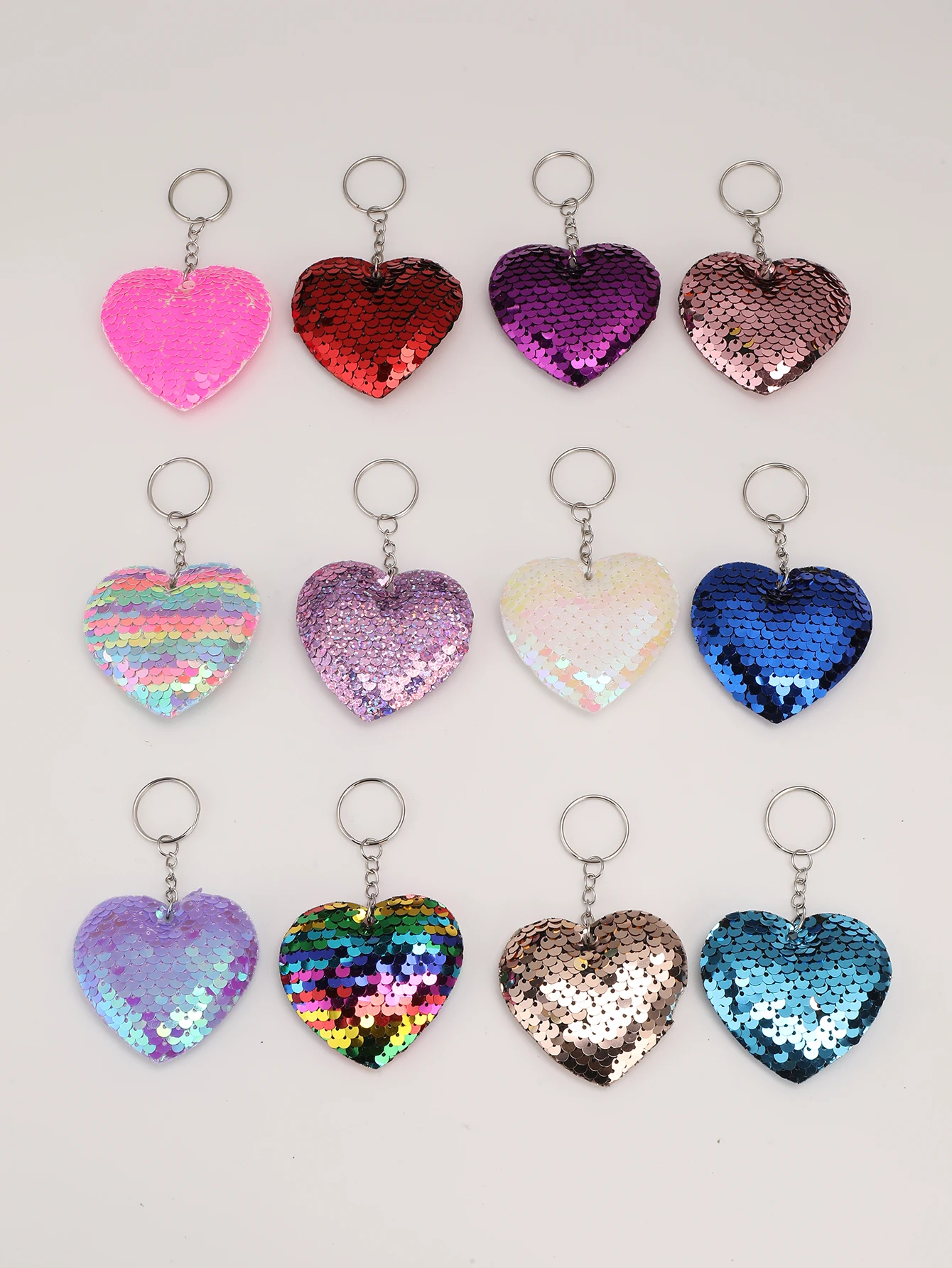 12pcs-Sequin-Love-Heart-Keychain-Cute-Cartoon-Bag-Key-Chain-Keyring ...