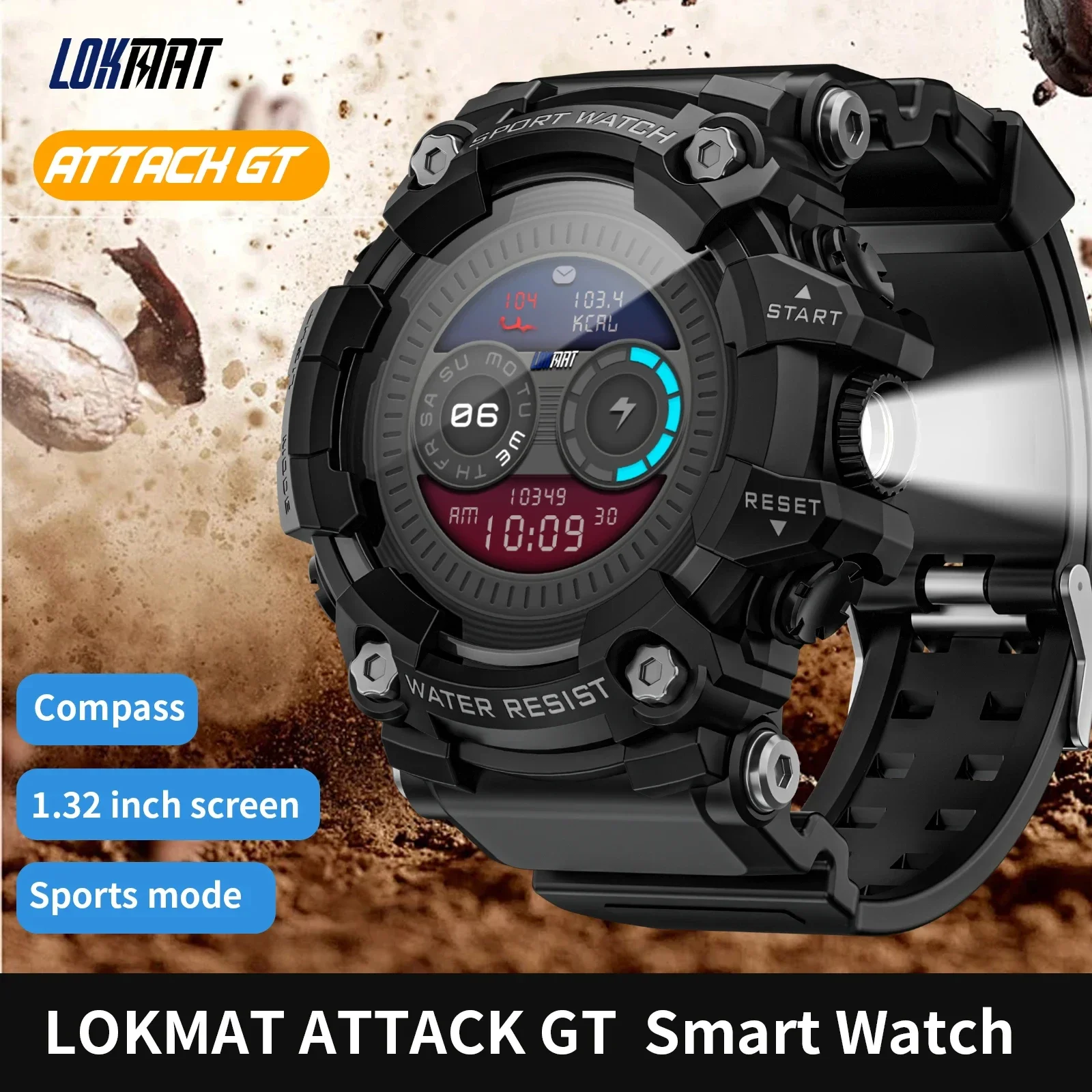 LOKMAT ATTACK-GT Upgrade Sport Smart Watch Waterproof Bluetooth Calls ...
