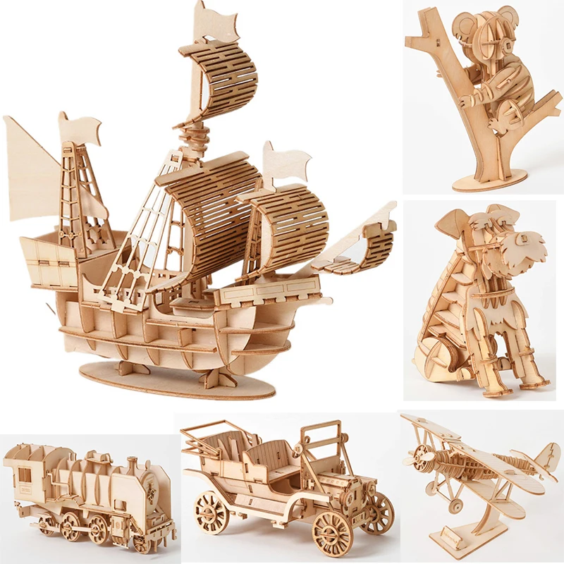 DIY-3D-Wooden-Puzzle-Model-Handmade-Mechanical-Toys-Building-Kit-Game ...