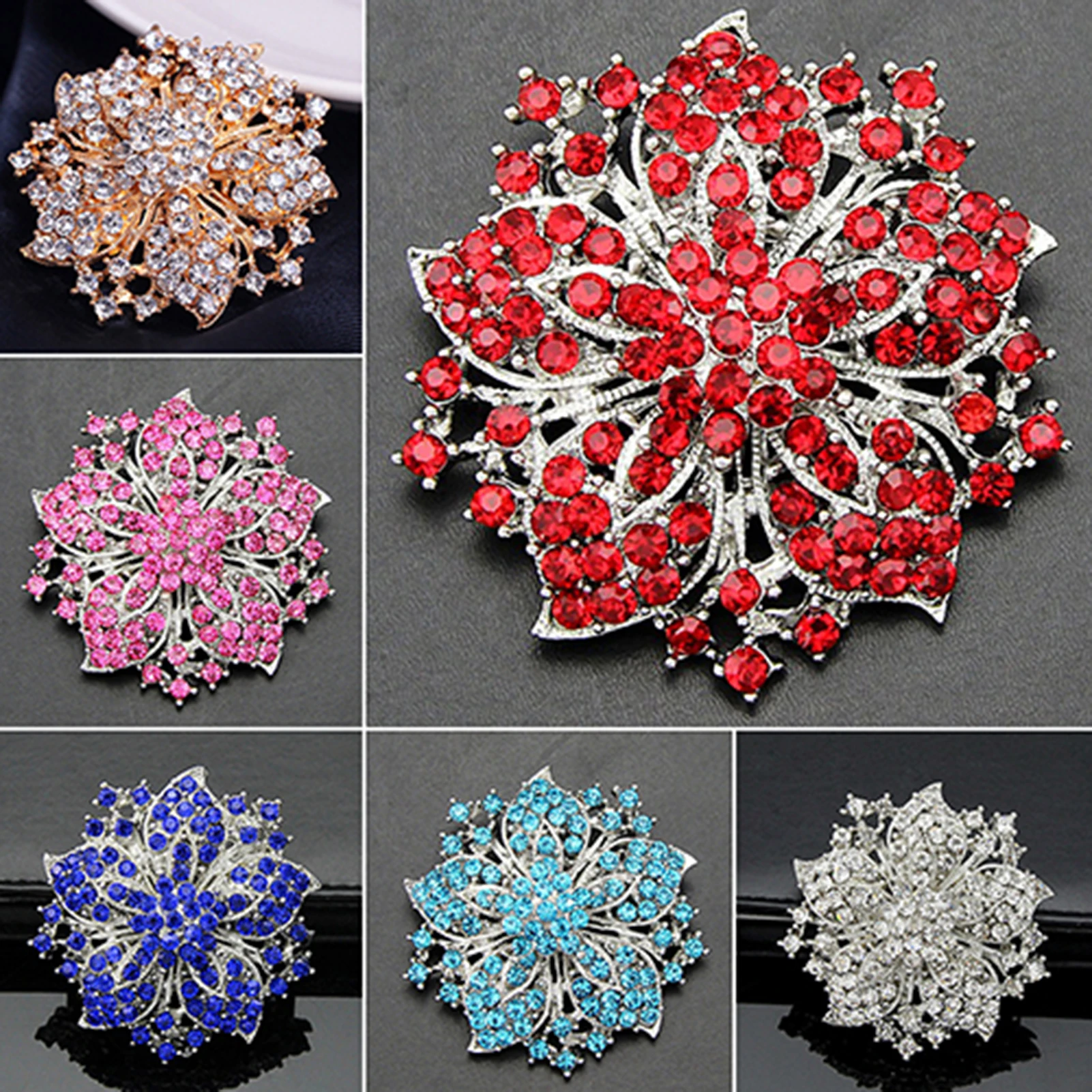 Hot Sales Brooch Pin Exquisite Anti-rust Silver Plated Rhinestone Round ...