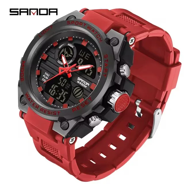 SANDA-739-Quartz-Watch-Analog-Digital-Dual-Display-Fashion-Red-Silicone ...