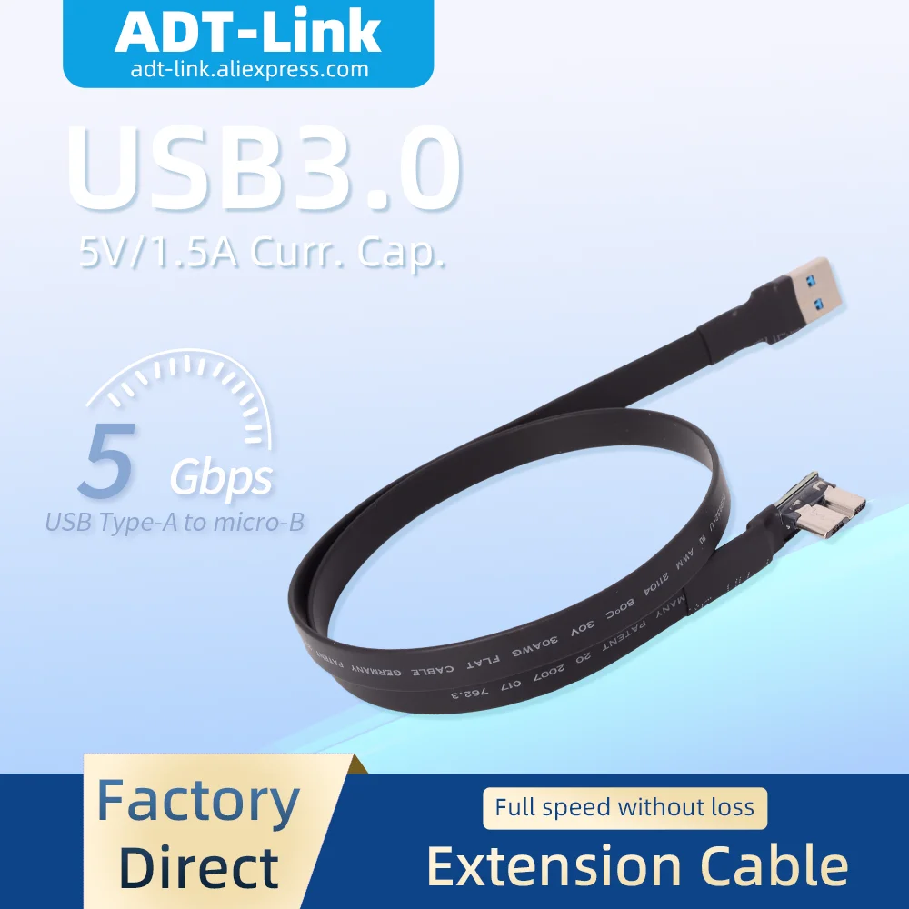 ADT-Link USB 3.0 Micro B to USB 3.0 Type A Male to Male Fold 90 Angle ...