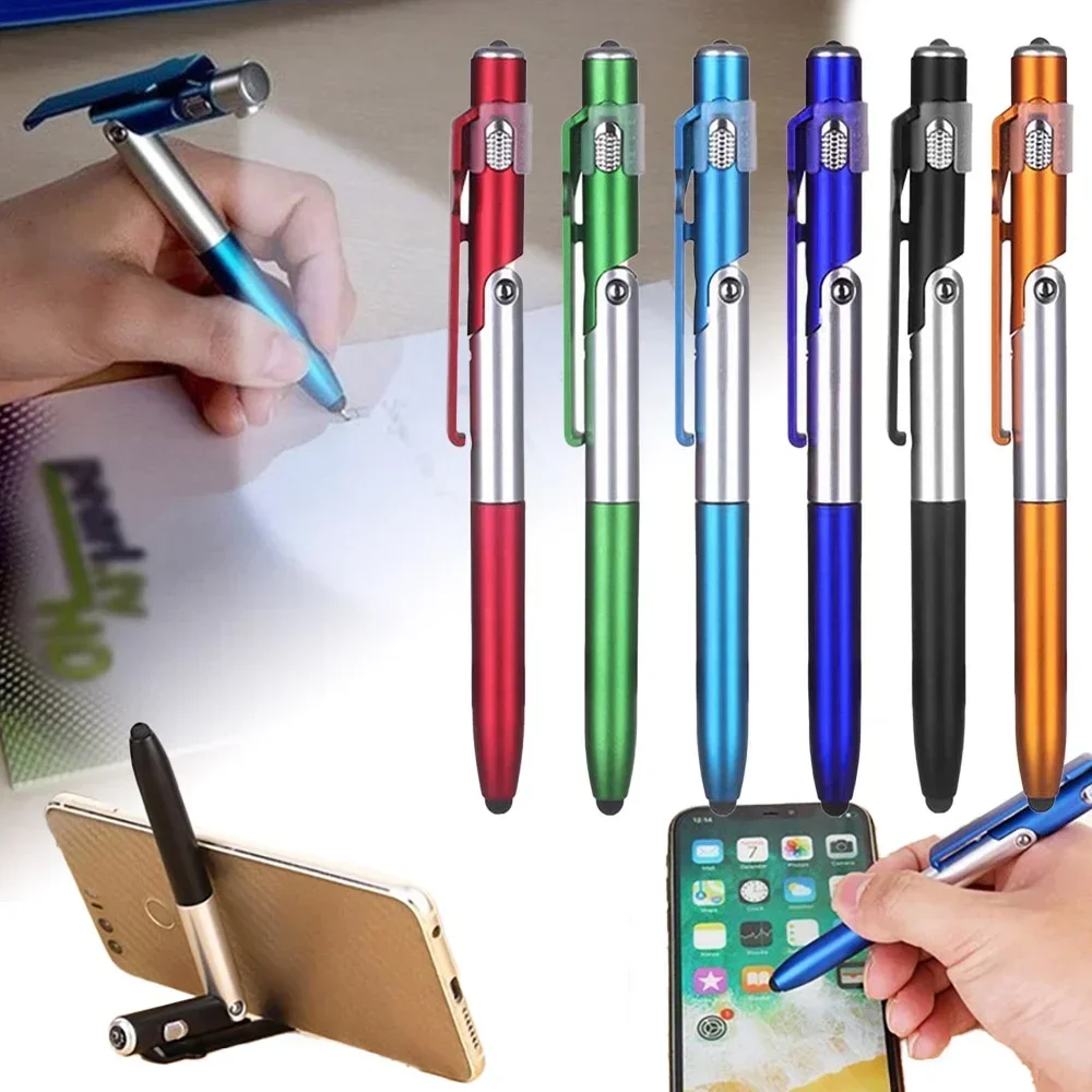 4 In 1 Multifunction Ballpoint Pen with LED Light Fold Phone Holder ...