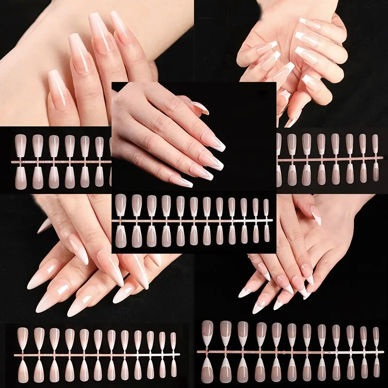 24pcs Fake Nail Gradient French Ballet False Nails Daisy Design ...