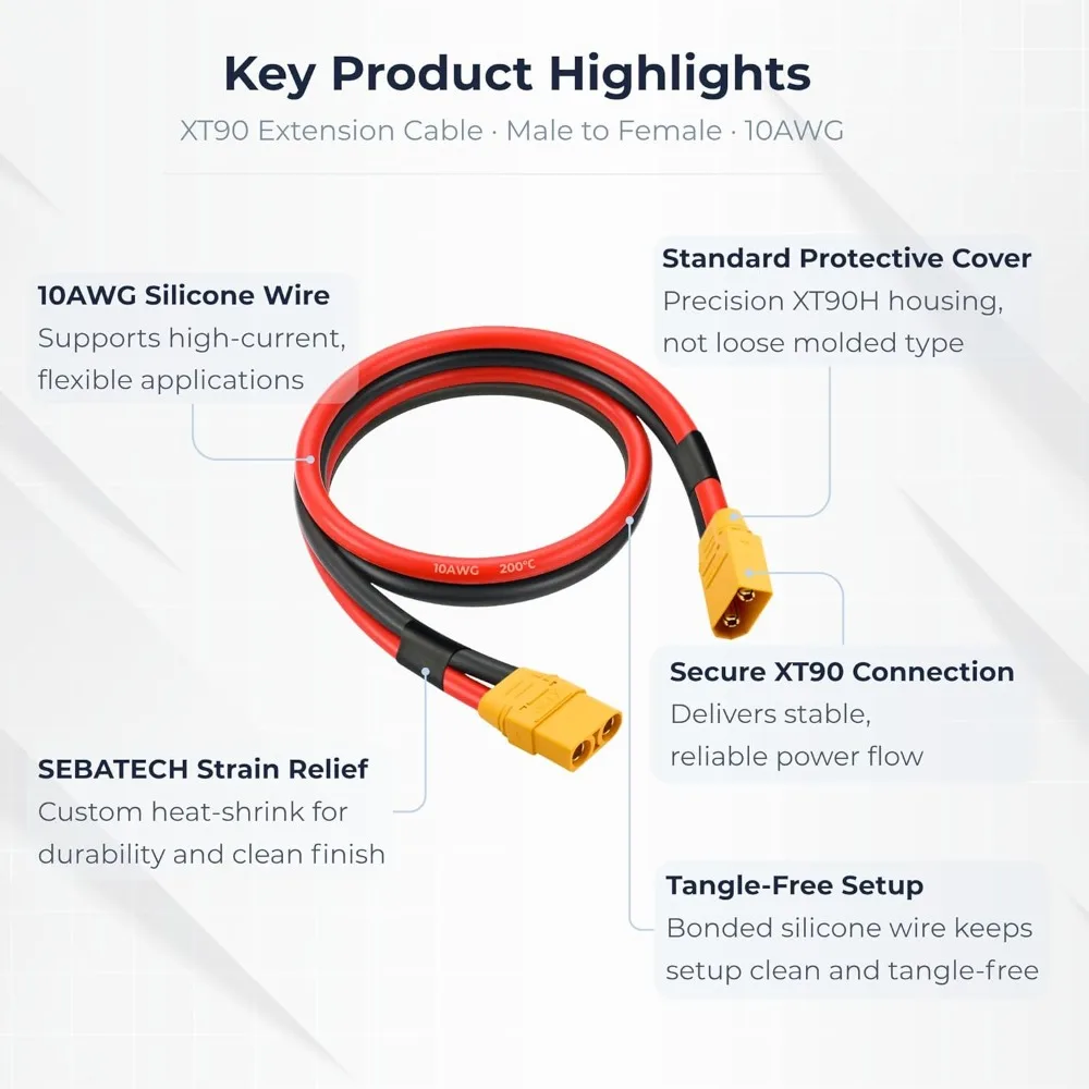 3FT 10AWG XT90 Connector XT90 Extension Cable Male to Female Silicone ...