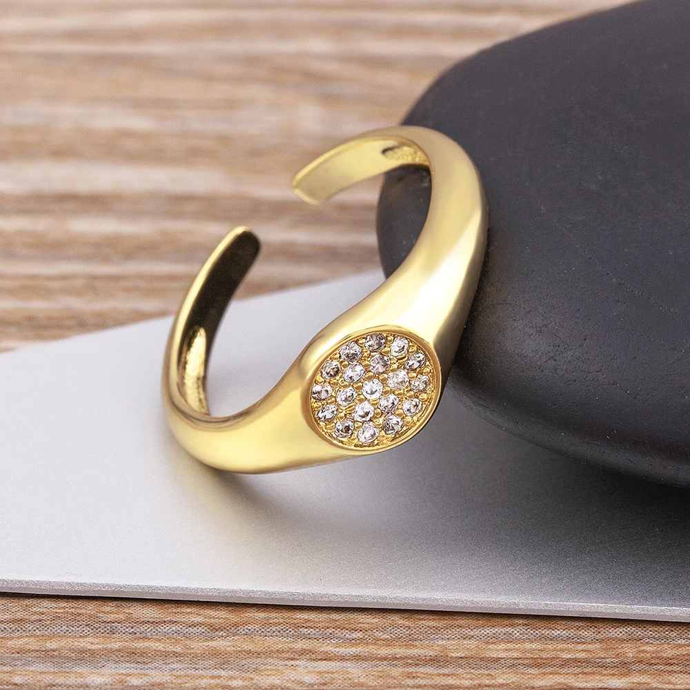 Nidin Classic Zircon Inlaid Shiny Crystal Gold Plated Adjustable Ring ...