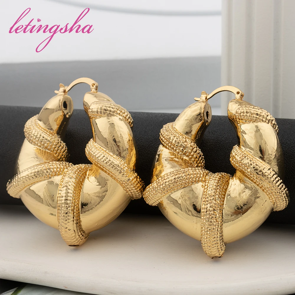 African Luxury 18K Gold Plated Earrings Dubai Hoop Earrings For Women Jewelry Sets Indian ...