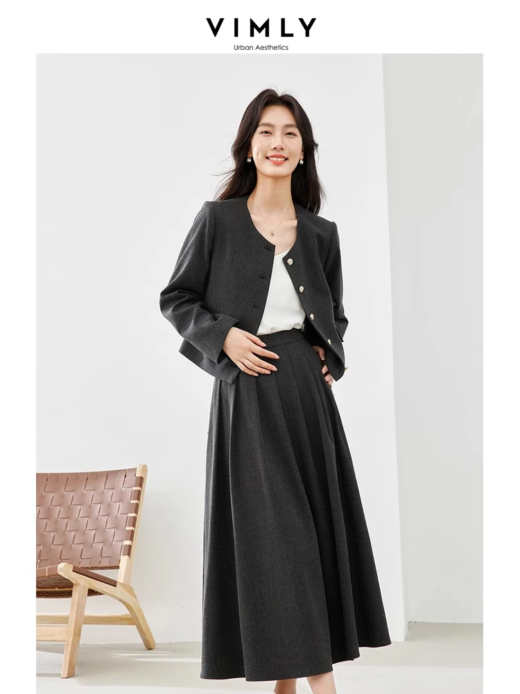 VIMLY gris femmes jupe costume 2025 automne élégant mode correspondant ...