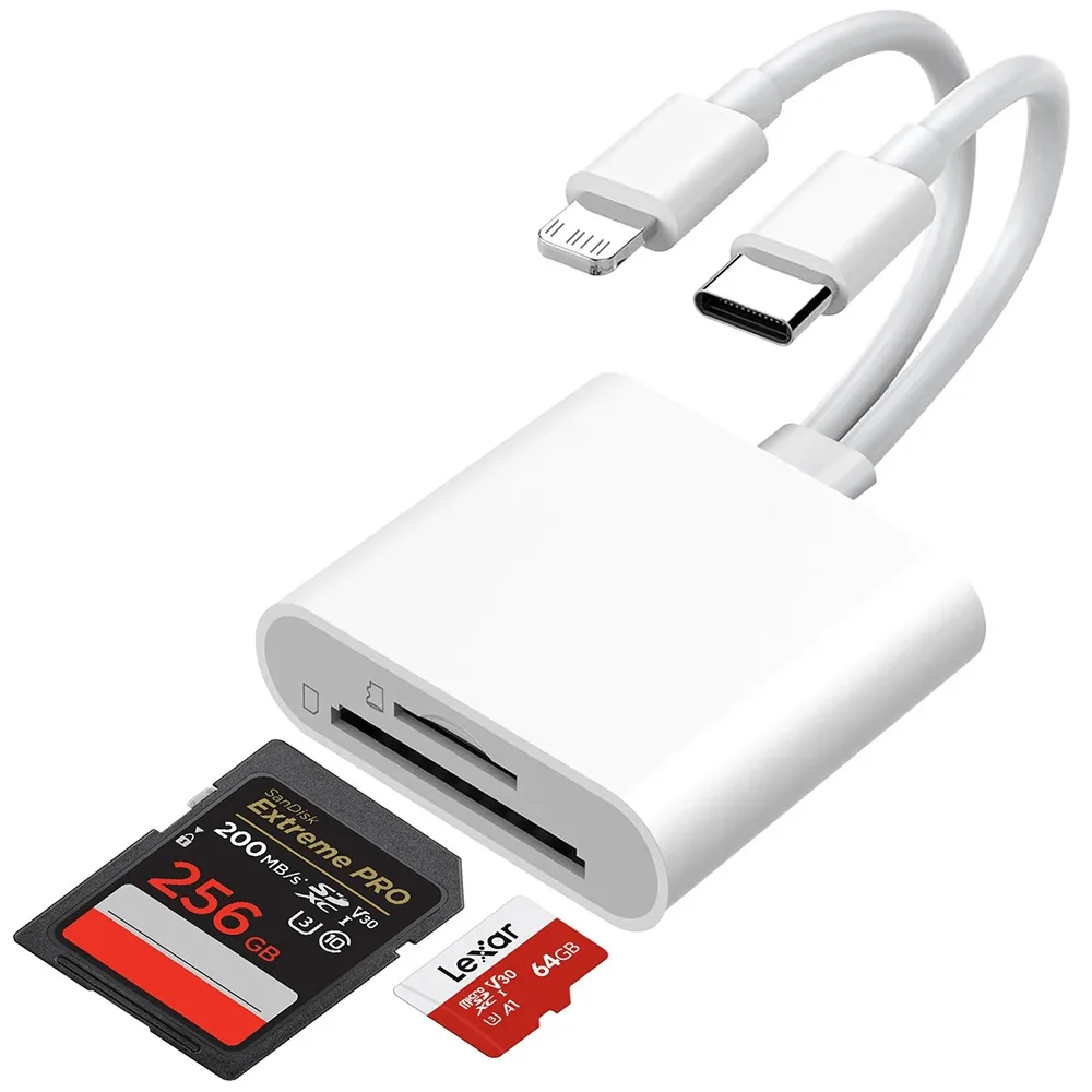 Leitor de cartão SD 2 em 2 para iPhone iPad Mac - Adaptador de cartão ...