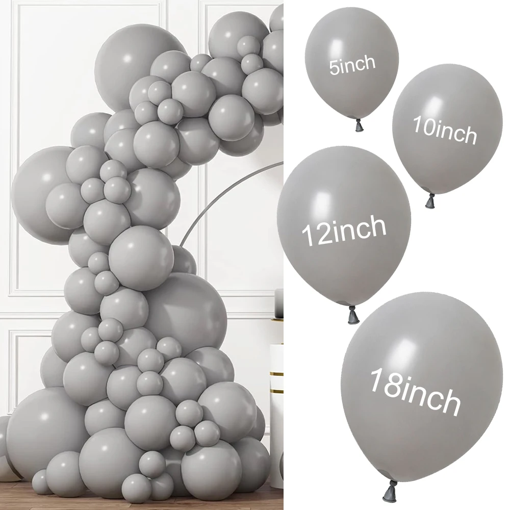 100Pcs Gray Balloon Garland Kit 5/10/12/18" Pastel Grey Matte Balloon ...