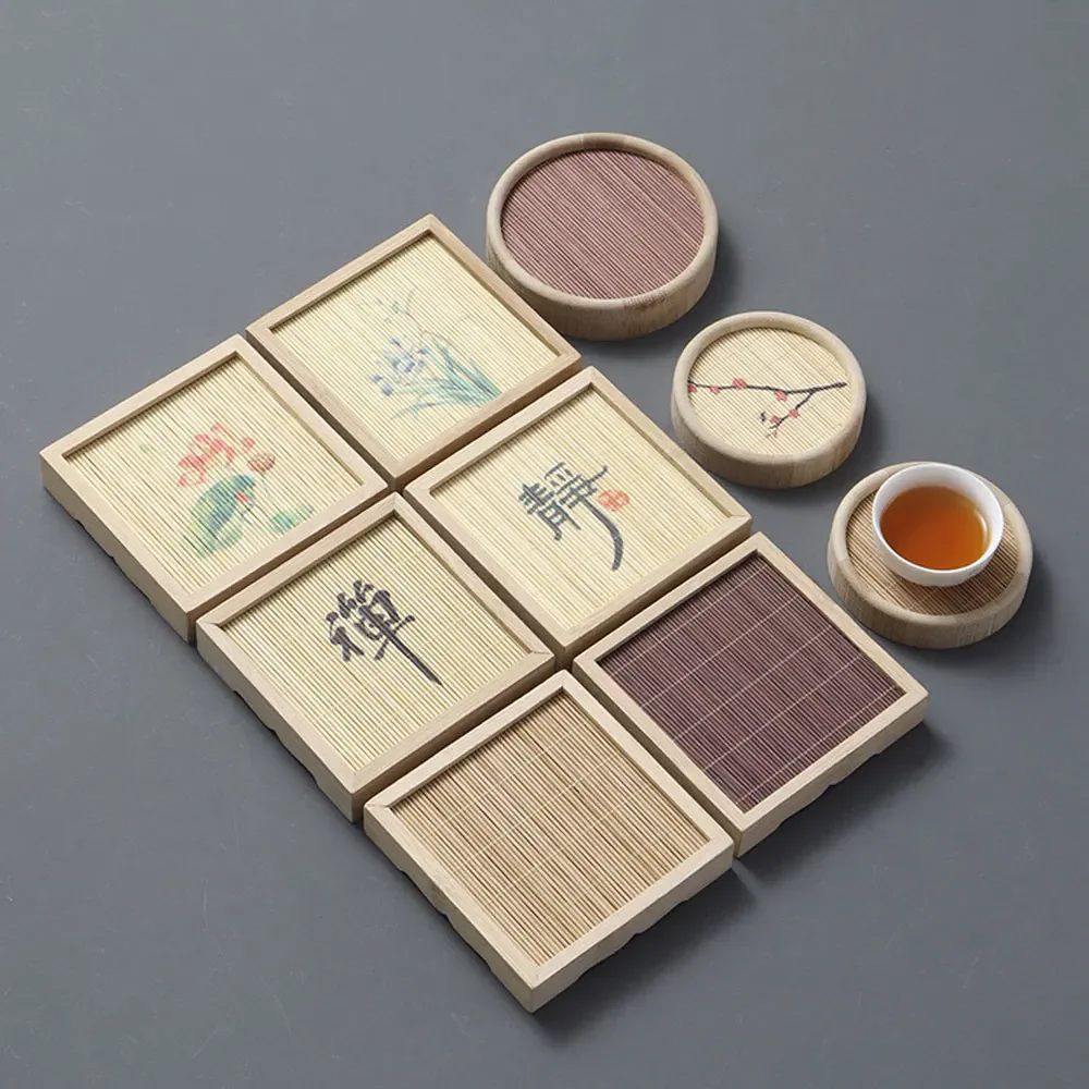 Chinese-Style-Wooden-Coasters-Bamboo-Retro-Square-Round-Coasters ...
