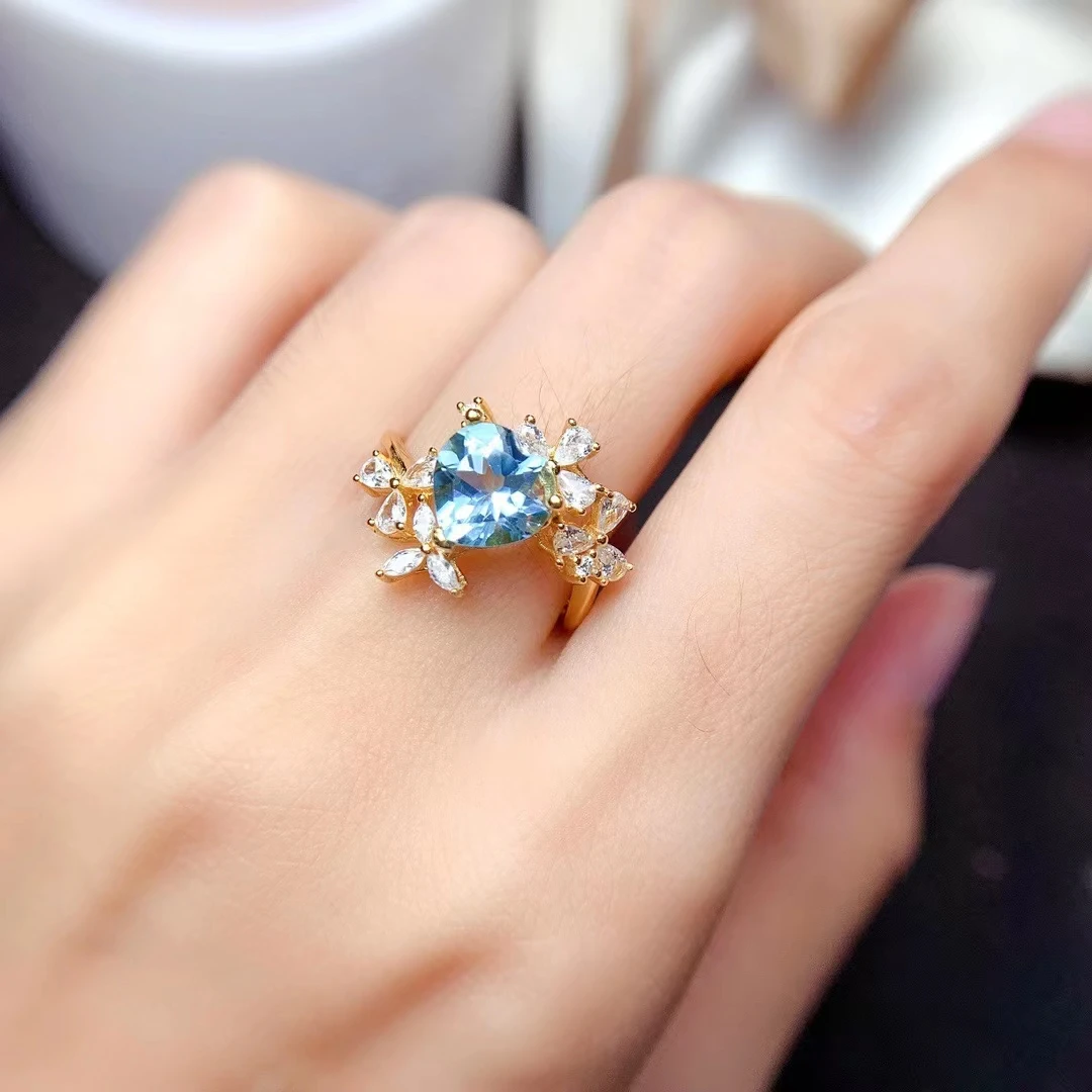 Vvs Grade Light Blue Topaz Silver Ring 8mm Natural Topaz Ring 925 ...