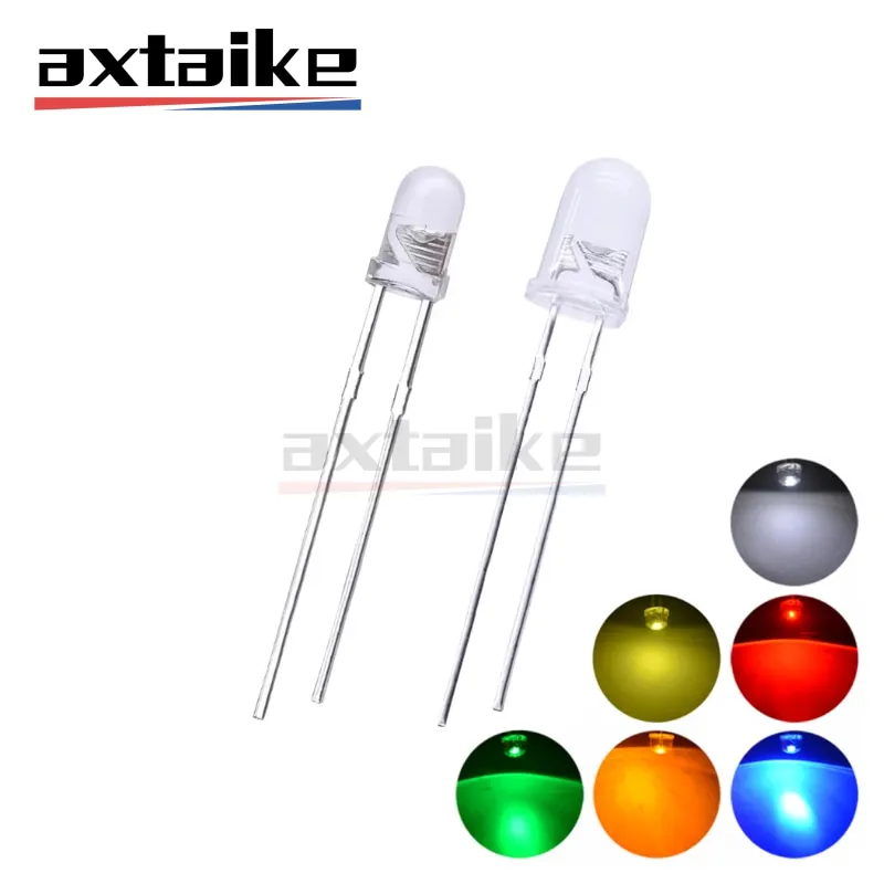 100PCS-3mm-5mm-Super-Bright-Water-Clear-Green-Red-White-Yellow-Blue ...