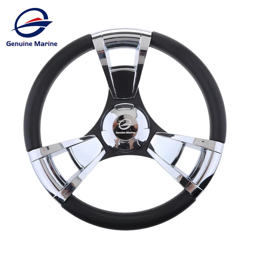 Genuine-Marine-Boat-Steering-Wheel-Polished-350mm-3-Spoke-Boats-With-3 ...