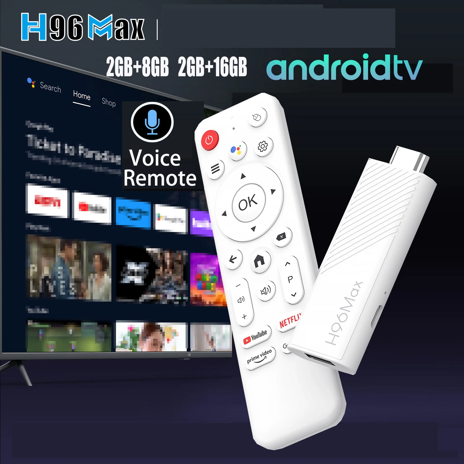 H96 Max Android TV Stick Allwinner H313 Quad Core 4K Wifi6 BT Voice ...