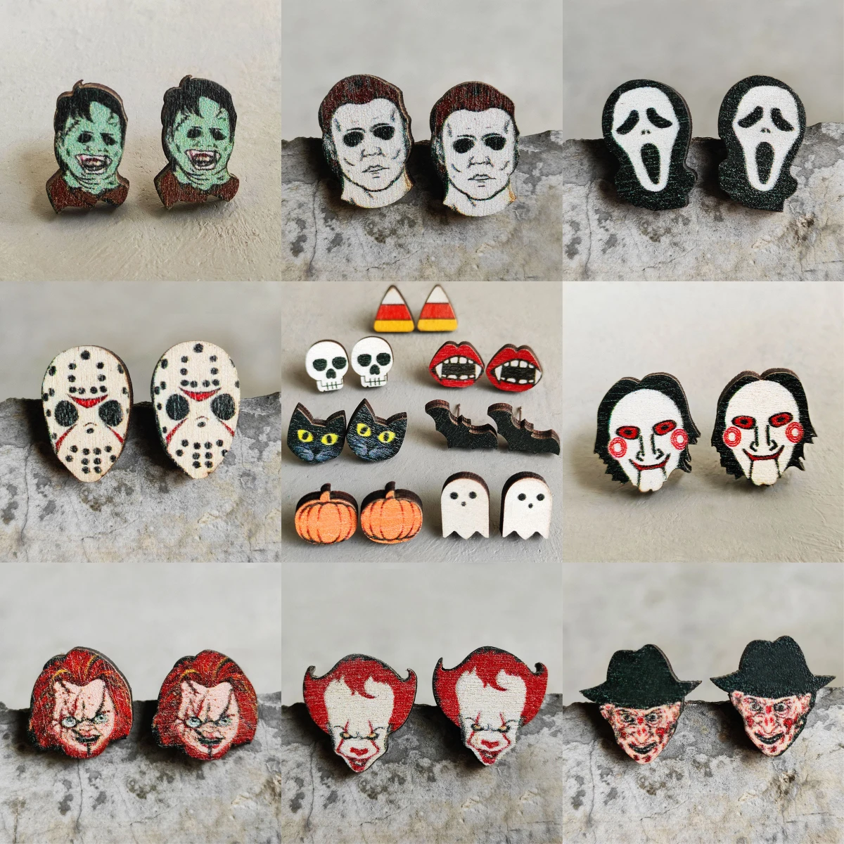 Halloween-Holiday-Studs-Cut-Wood-Horror-Ghost-Skull-Bloody-Head-Black ...