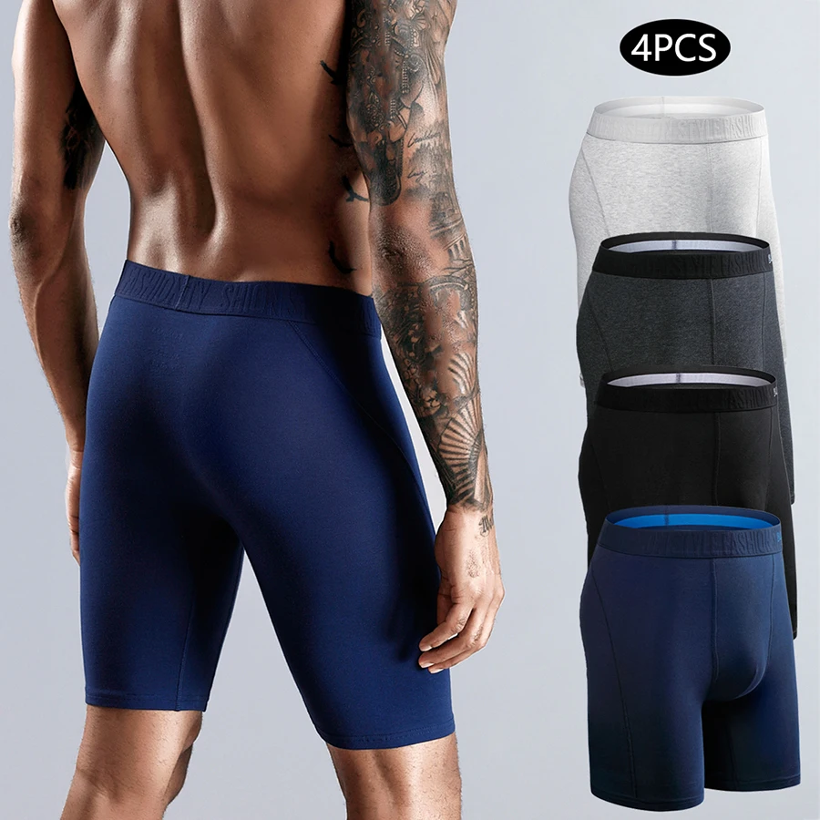4pcs Long Leg Underpants Cotton long Boxers For Man Underwear Sexy Men ...