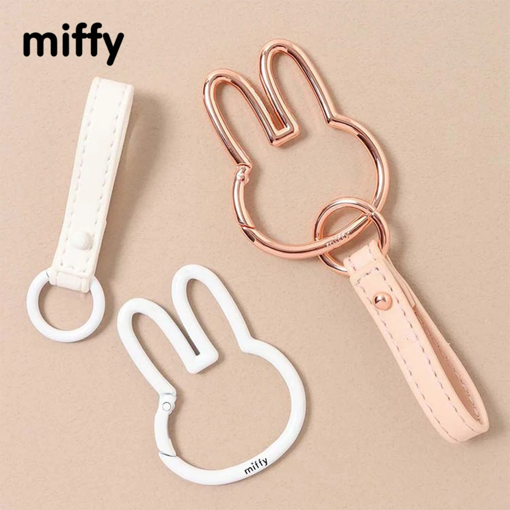 Kawaii Miffy Keychain Pendant Cartoon Cute Rabbit Spring Buckle Mobile ...