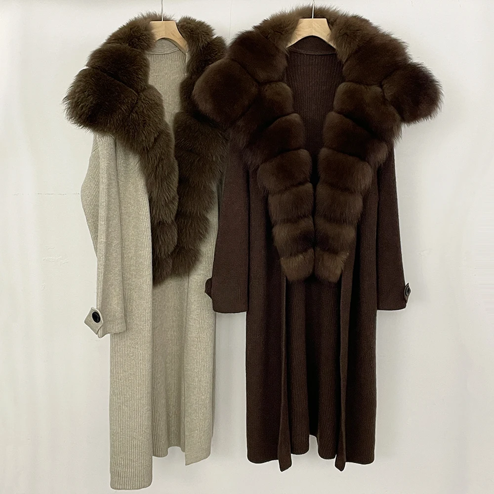 OFTBUY Cardigan for Women Knit Natural Fur Coat Sweaters and Sweaters ...