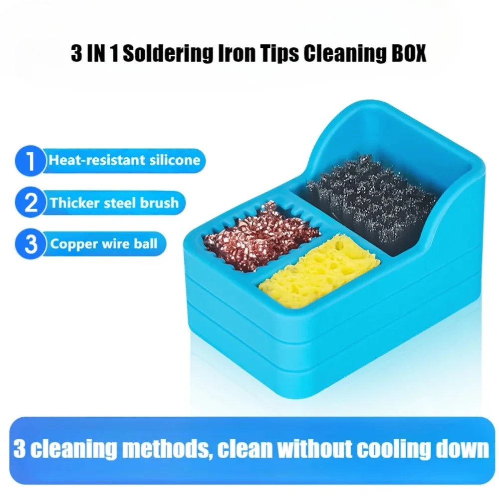 3 IN 1 Soldering Iron Tips Cleaning BOX Steel Brush Sponge Copper Wire ...