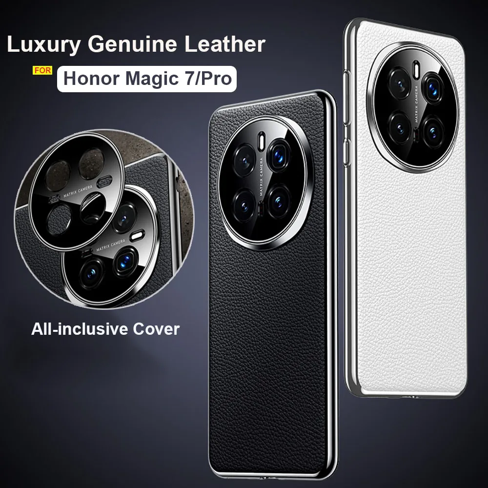 Luxury Plating Bumper Genuine Leather Case For Honor Magic7 Magic 7 Pro ...