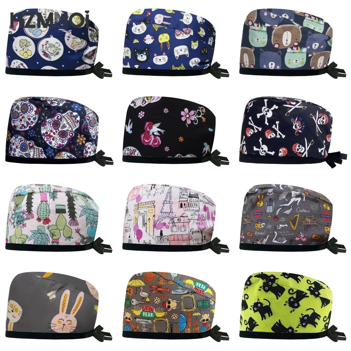 Medical Printing Pure Cotton Adjustable Nurse Caps Surgical Cap Women ...