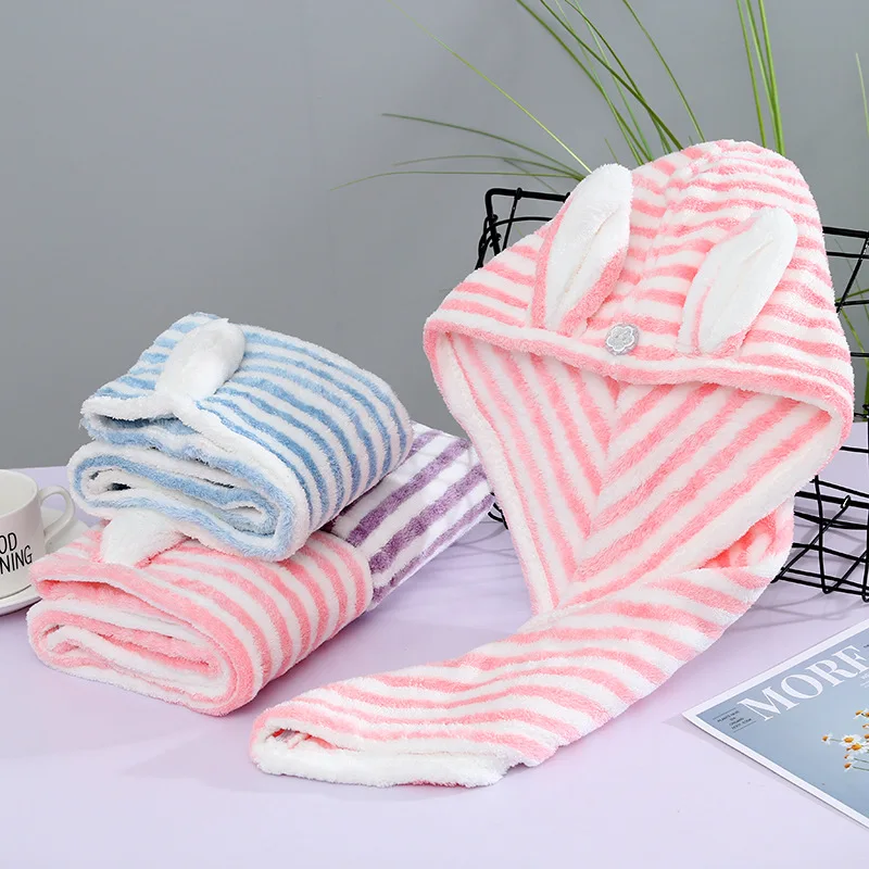 Cute-Bunny-Ears-Microfiber-Hair-Fast-Drying-Dryer-Towel-Bath-Wrap-Hat ...