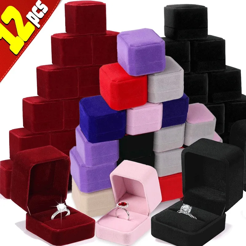 12PCS Square Red Velvet Ring Box Jewelry Case Storage Organizer Gift ...