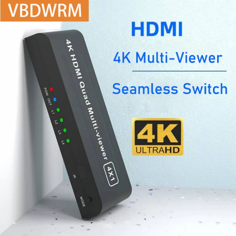 HDMI Multiviewer Switcher Video Aux 4X1 HDMI Viewer 4 in 1 TV Seamless ...