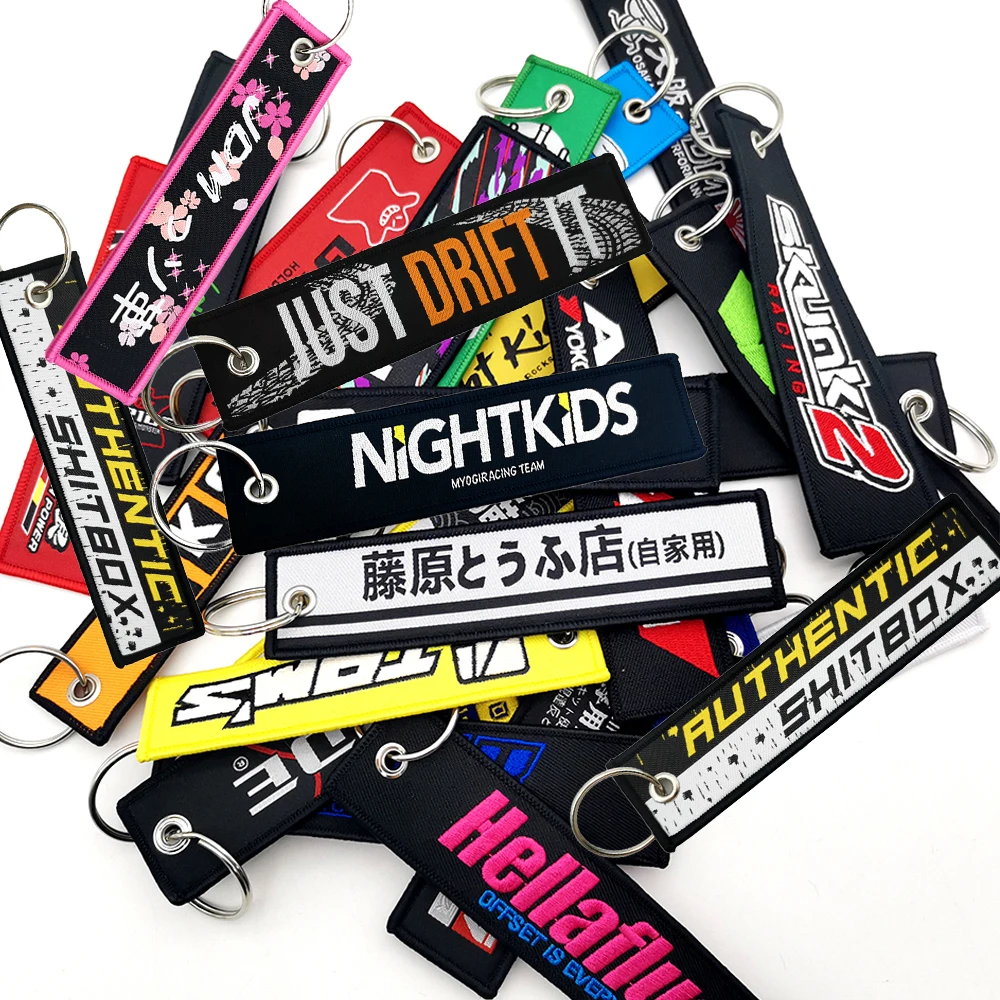 Hot JDM Keychain Car Culture Style Fashion Tags Embroidered Short Cloth ...