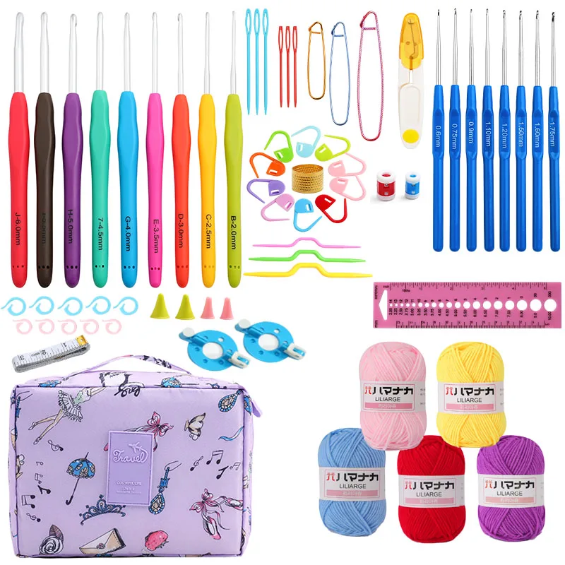 Sewing-Knitting-Starter-Kit-with-Storage-Bag-Crochet-Hook-Set-Ergonomic ...