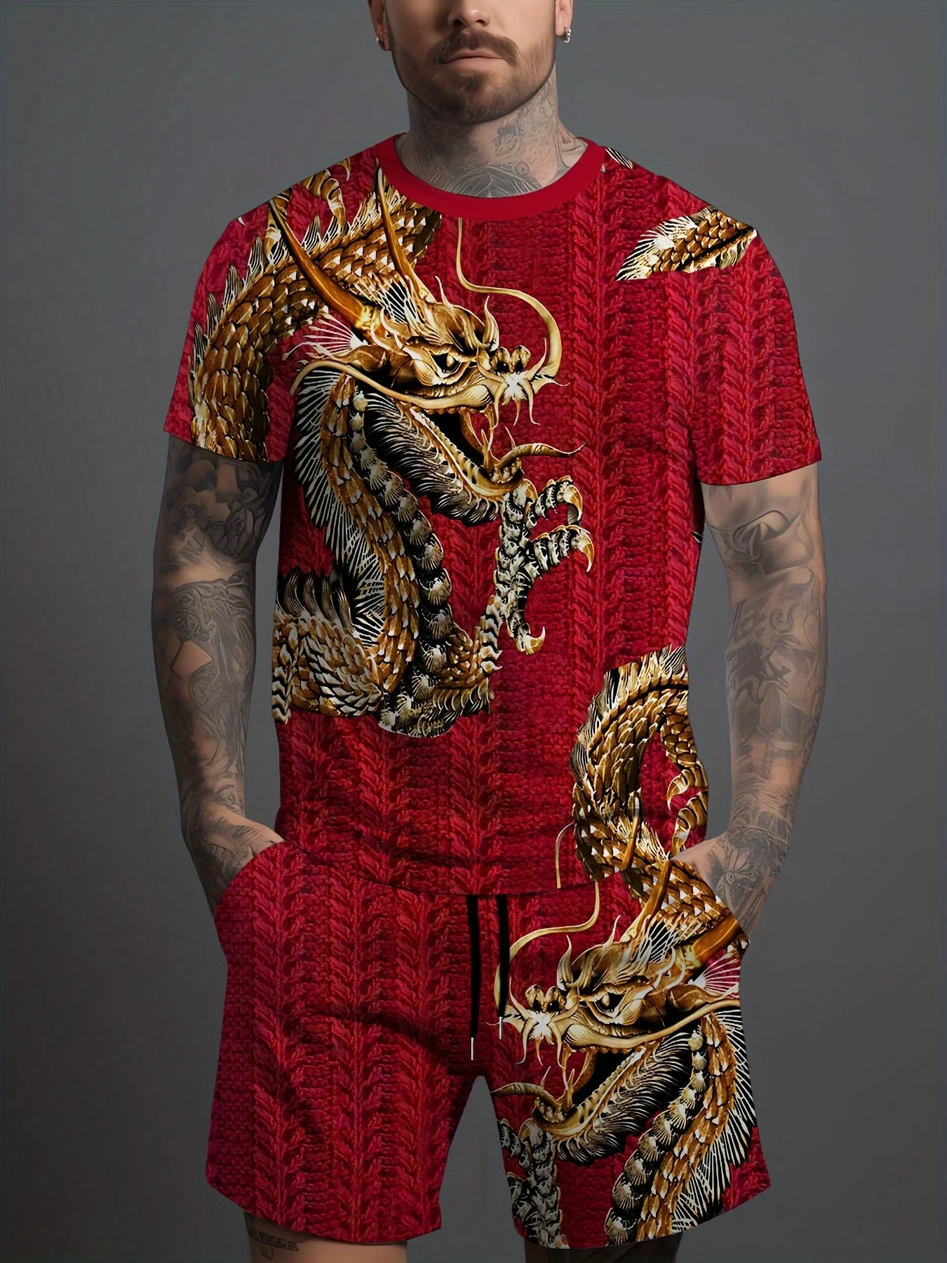 Homens-de-grandes-dimens-es-3D-Golden-Dragon-Retro-Jogging-Suit-Set ...
