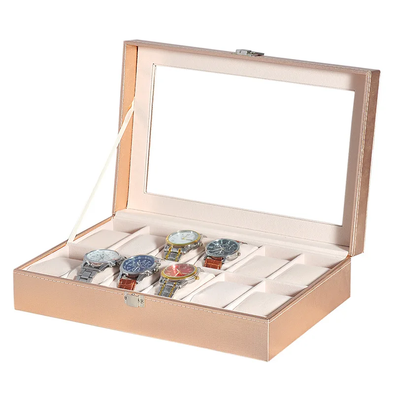 Luxury 6/10/12 Grids Handmade Watch Case Storage Box caja para relojes ...