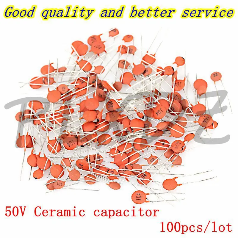 100pcs Ceramic capacitor 50V 1pF ~ 100nF 0.1uF 104 4.7PF 10PF 22PF 33PF ...