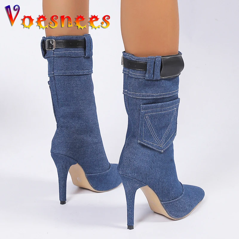 Fashion-Design-Mid-Calf-Boots-9-5CM-Belt-Buckle-High-Heels-Pumps-Winter ...