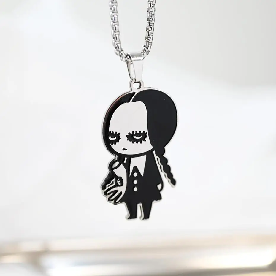 2023-Trend-Wednesday-Addams-Necklace-For-Women-Titanium-Steel-Doodle ...