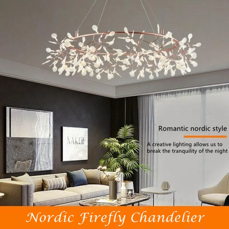 Nordic LED Firefly Ceiling Chandelier Modern Living Dining Room Pendant ...