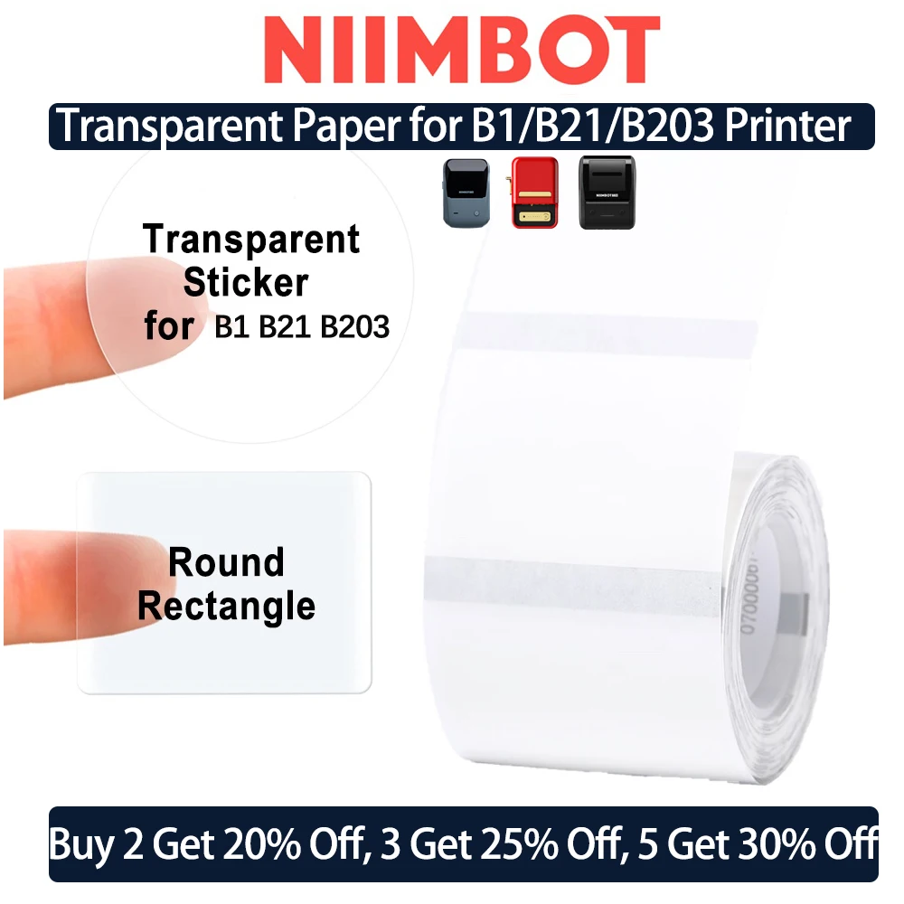 NiiMBOT B1/B21/B203 Label Paper Transparent Name Sticker Waterproof Self adhesive Cartoon Small ...
