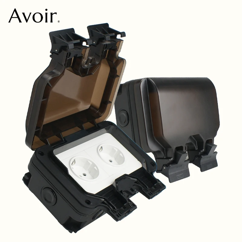 Avoir-IP66-Double-Power-Sockets-Black-Outdoor-Waterproof-Dustproof ...