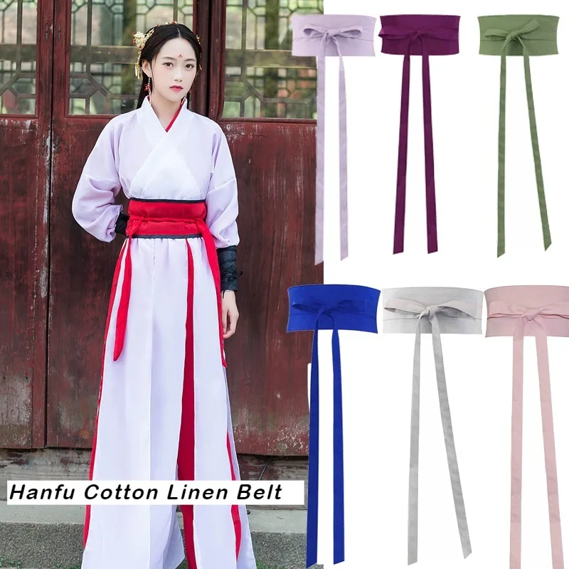 Antique Style Hanfu Belt 370cm Solid Color Cotton Linen Waistband Women ...