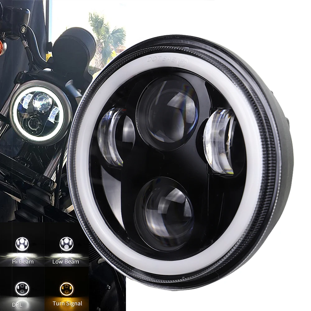 5-75-inch-LED-Light-5-3-4-Motorcycle-Front-Headlight-DRL-Halo-Ring-Hi ...