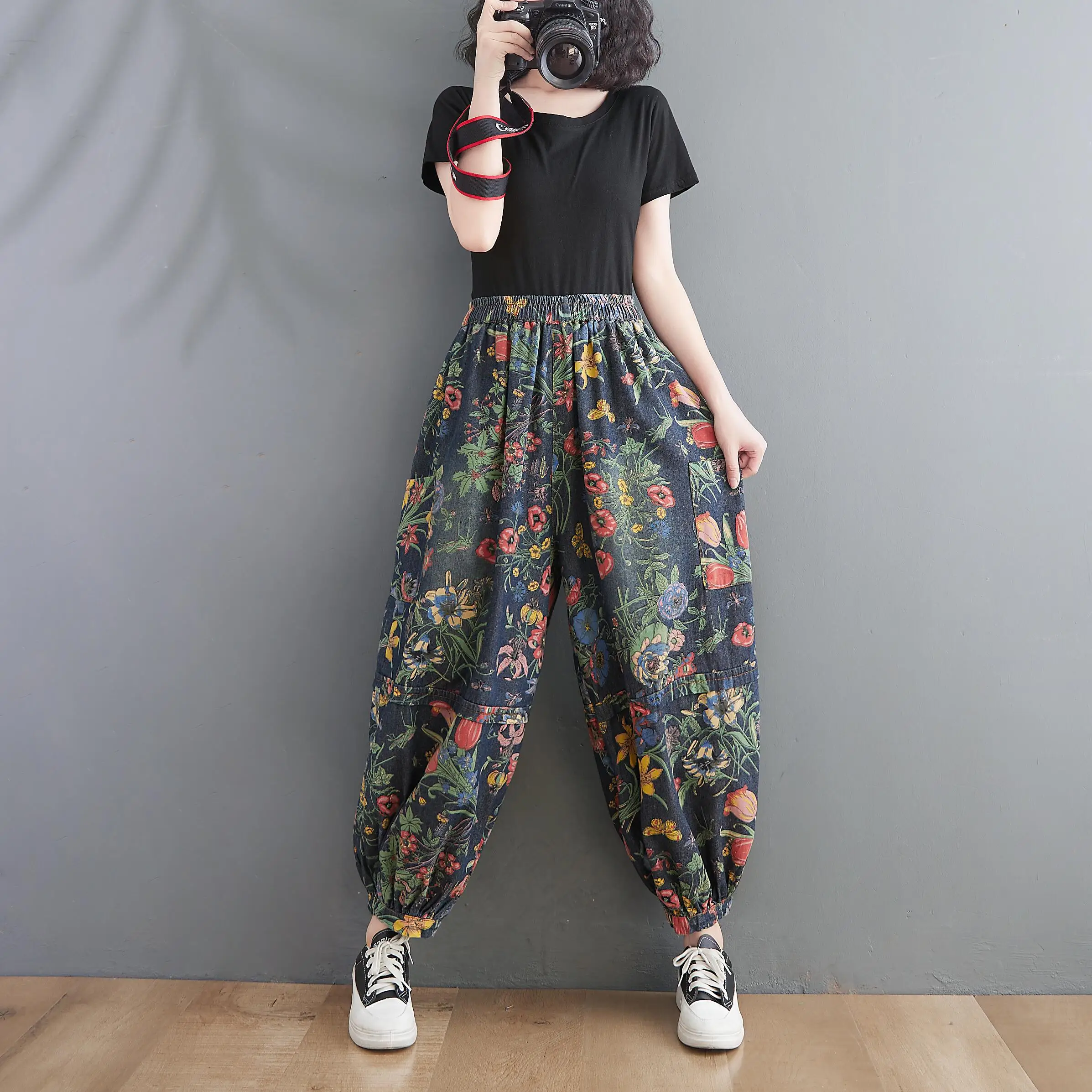 New Fashion Ladies Printed Floral Jeans Women Vintage Blu ...