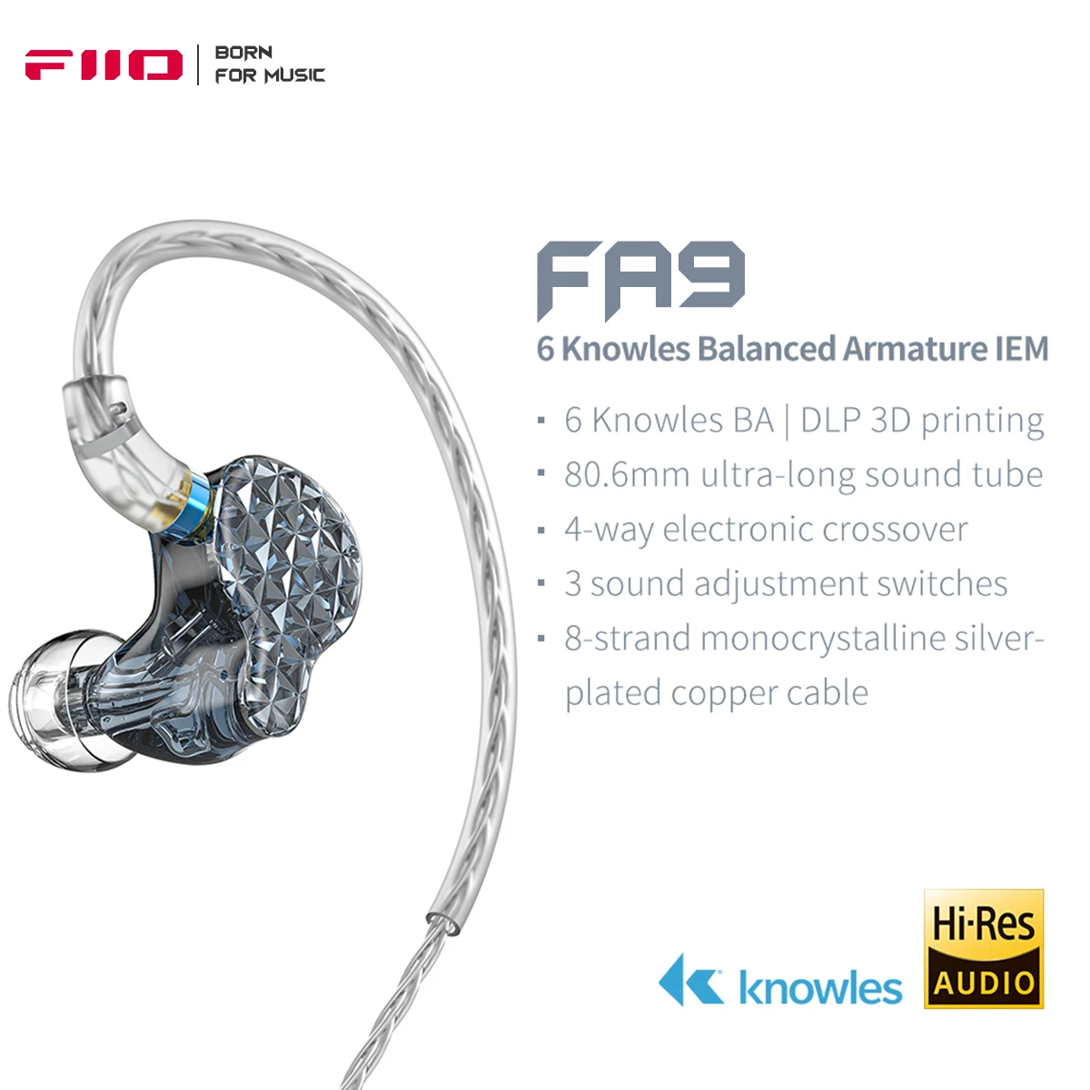 FiiO-auriculares-internos-FA9-hi-res-6BA-IEMs-MMCX-desmontable-Cable-de ...