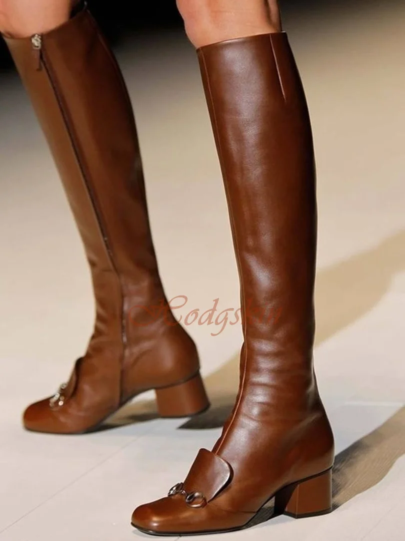 Botas-de-tac-n-grueso-con-hebillas-y-punta-cuadrada-botas-hasta-la ...