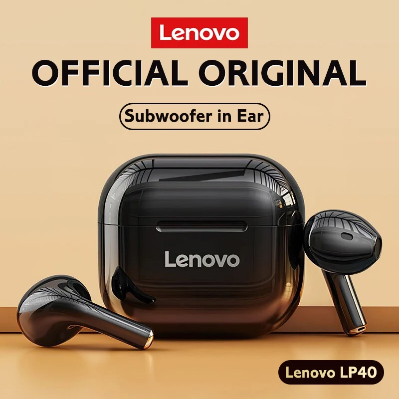 Lenovo-auriculares inalámbricos LP40 originales, cascos impermeables con Bluetooth, Control ...