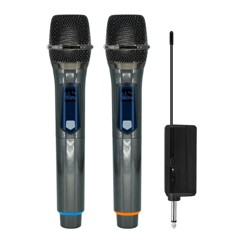 Microfone sem fio 2 Canais UHF Professional Handheld Mic Micphone Para Festa Karaoke Church Show ...