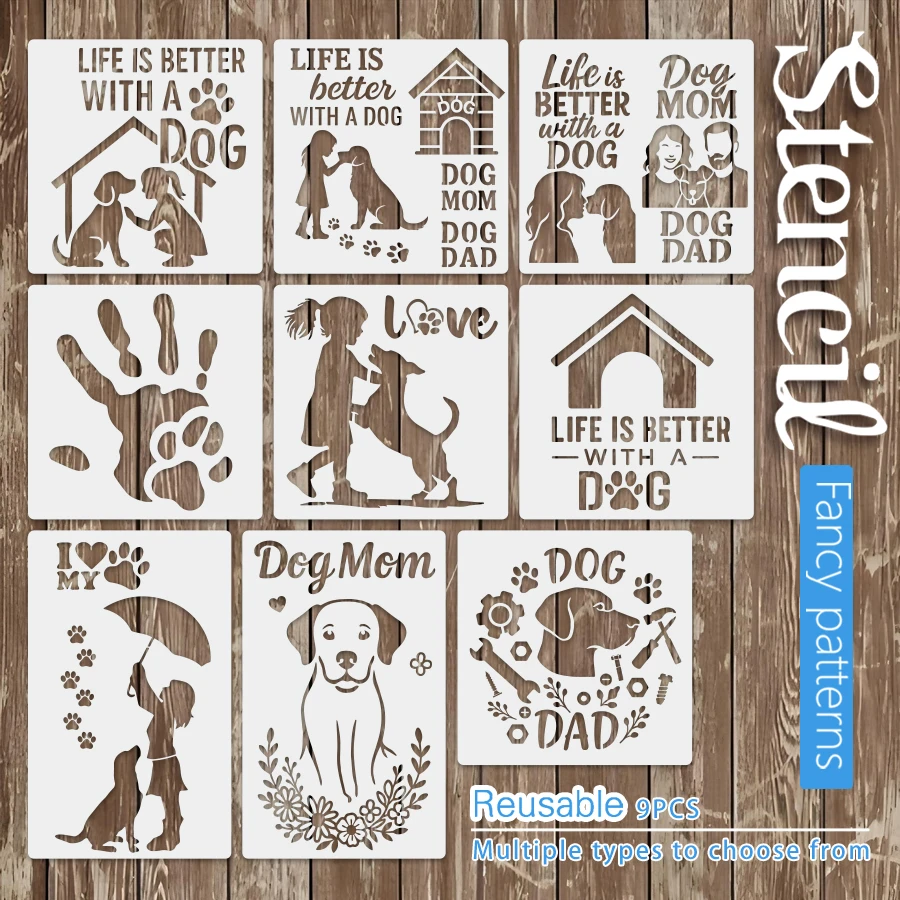 9PCS Reusable Dog Stencils Set for DIY Crafts - "Life is Better with a ...