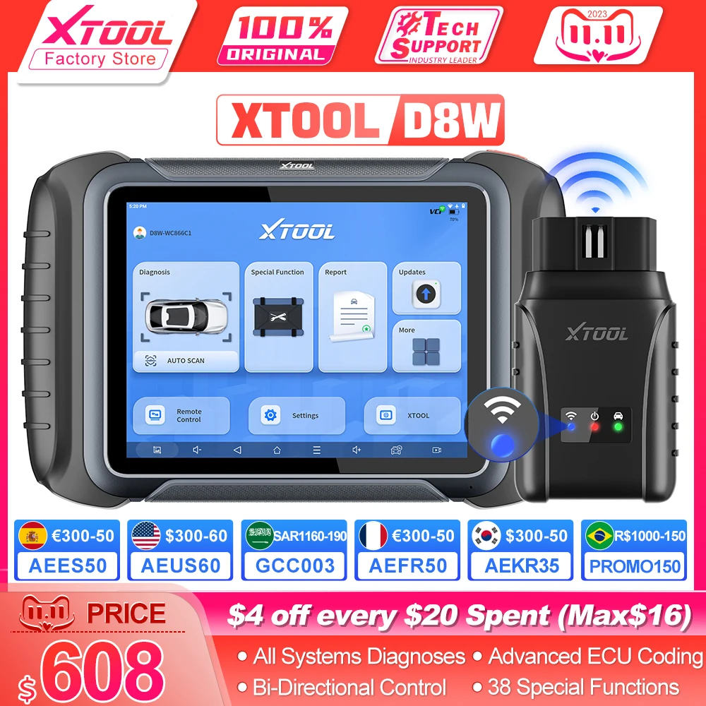 XTOOL D8W WIFI OBD2 Scanner Car Diagnostic Tool With ECU Coding Active